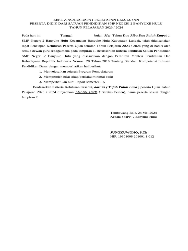 Ba-Rapat Kelulusan SMPN 2 BH 2024 | PDF