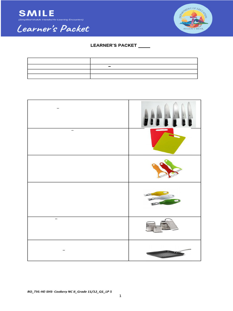 LP 5 - RO - TVL HE SHS Cookery NC II - Grade 1112 - Q1 | PDF | Salad ...