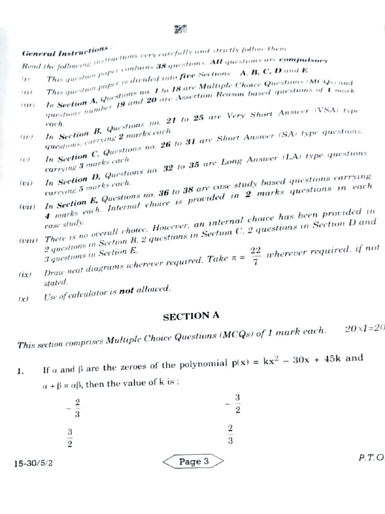 2024 cbse math question paper (1) | PDF | Circle | Euclidean Geometry