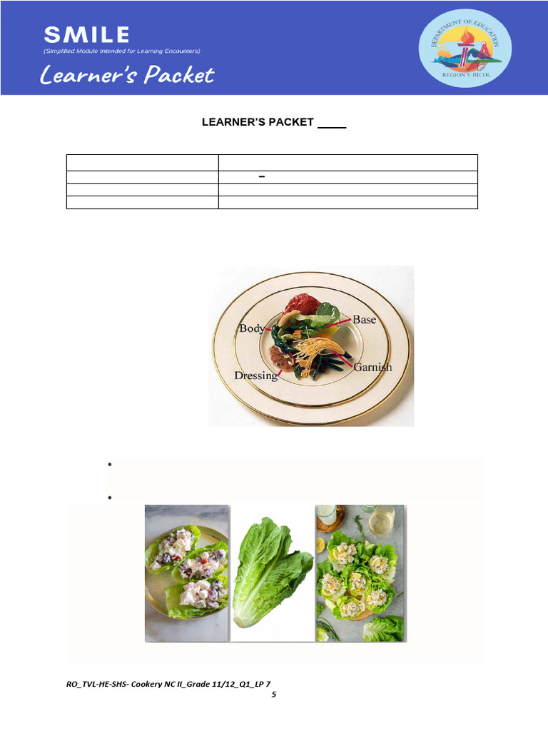 LP 7 - RO - TVL HE SHS Cookery NC II - Grade 1112 - Q1 | PDF | Salad ...