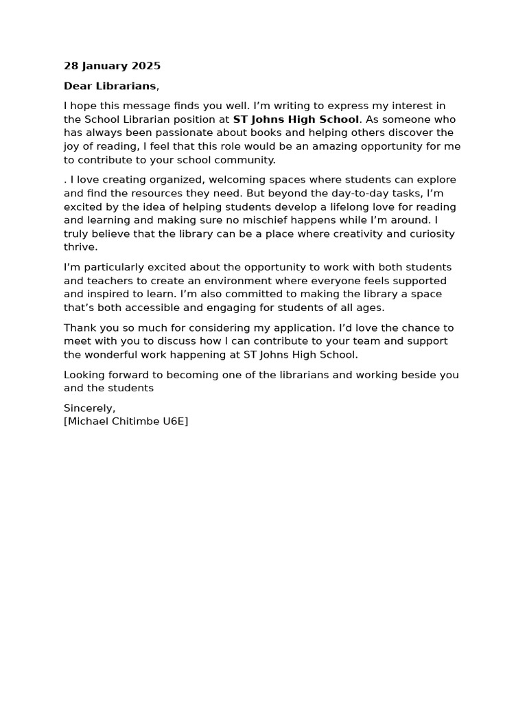 Application Letter For Michael Chitimbe | PDF