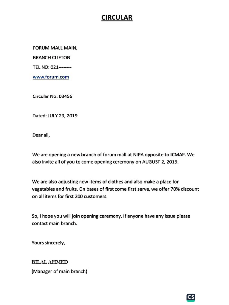 Sample Letter, Report, Memo, Circular | PDF