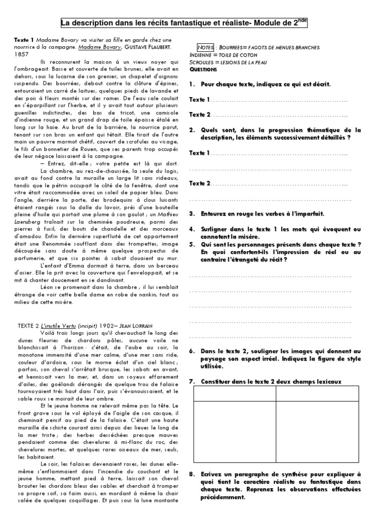 La Description Dans Les Recits Fantastique Et Realiste | PDF