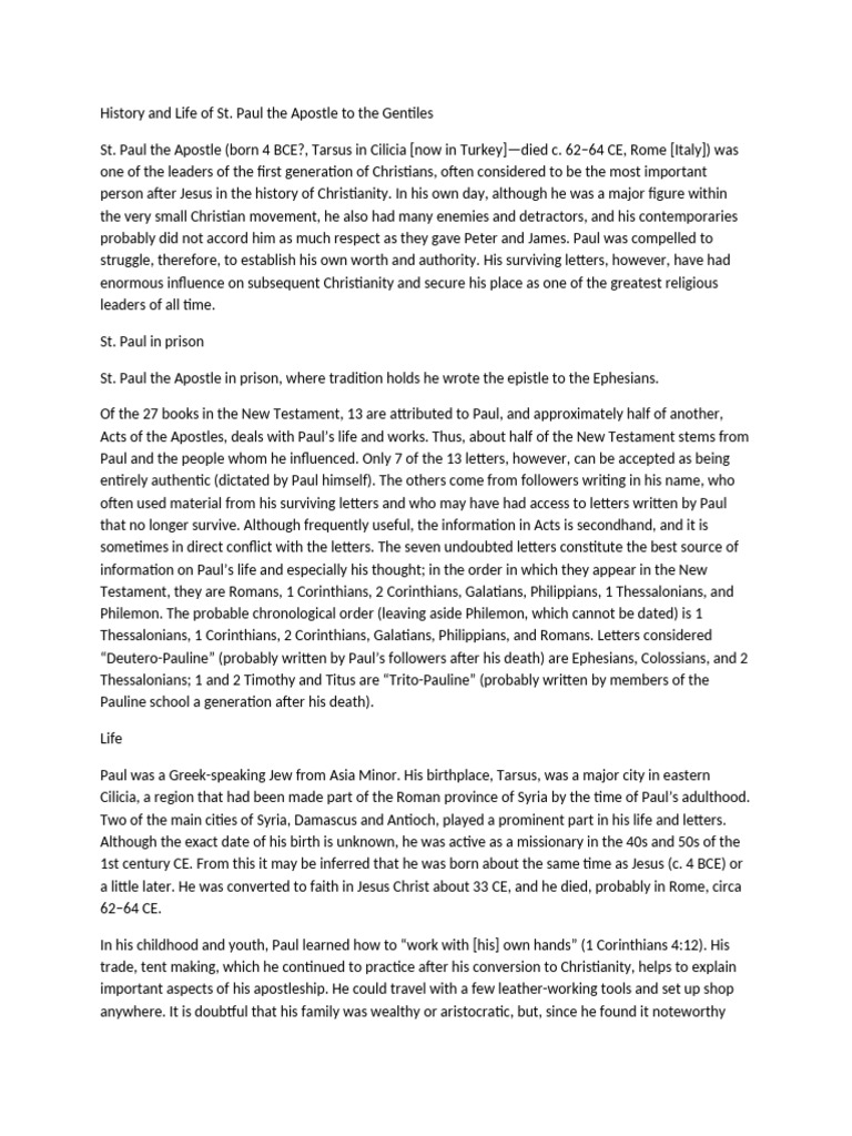 History and Life of St. Paul | PDF | Paul The Apostle | Jesus