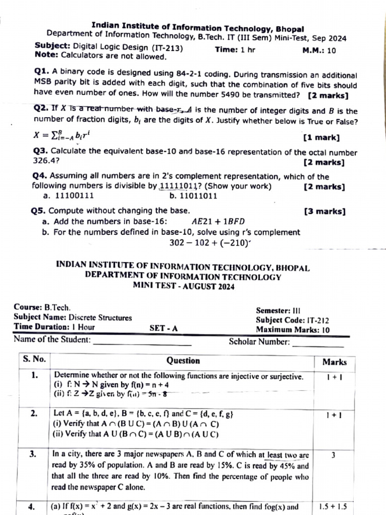 Cse+It 2nd Sem Pyq'24 (Mini+Mid) | PDF | Boolean Algebra | Teaching Mathematics