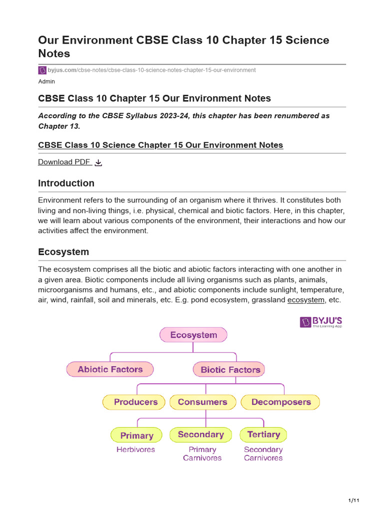 Our Environment CBSE Class 10 Chapter 15 Science Notes | PDF | Food Web ...