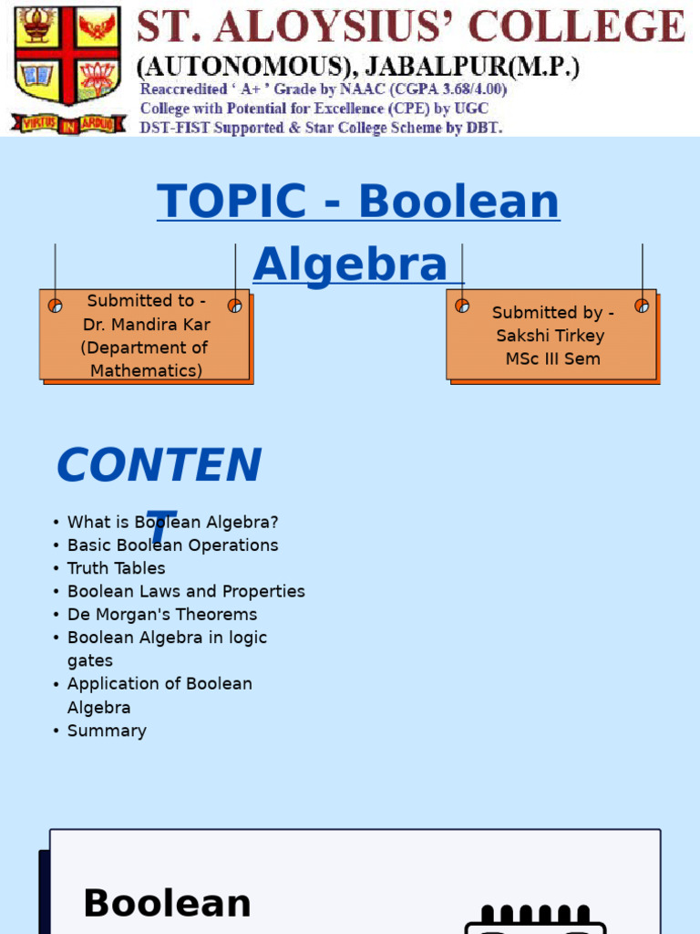 TOPIC - Boolean Algebra - 20241110 - 205040 - 0000 | PDF | Boolean Algebra | Teaching Mathematics