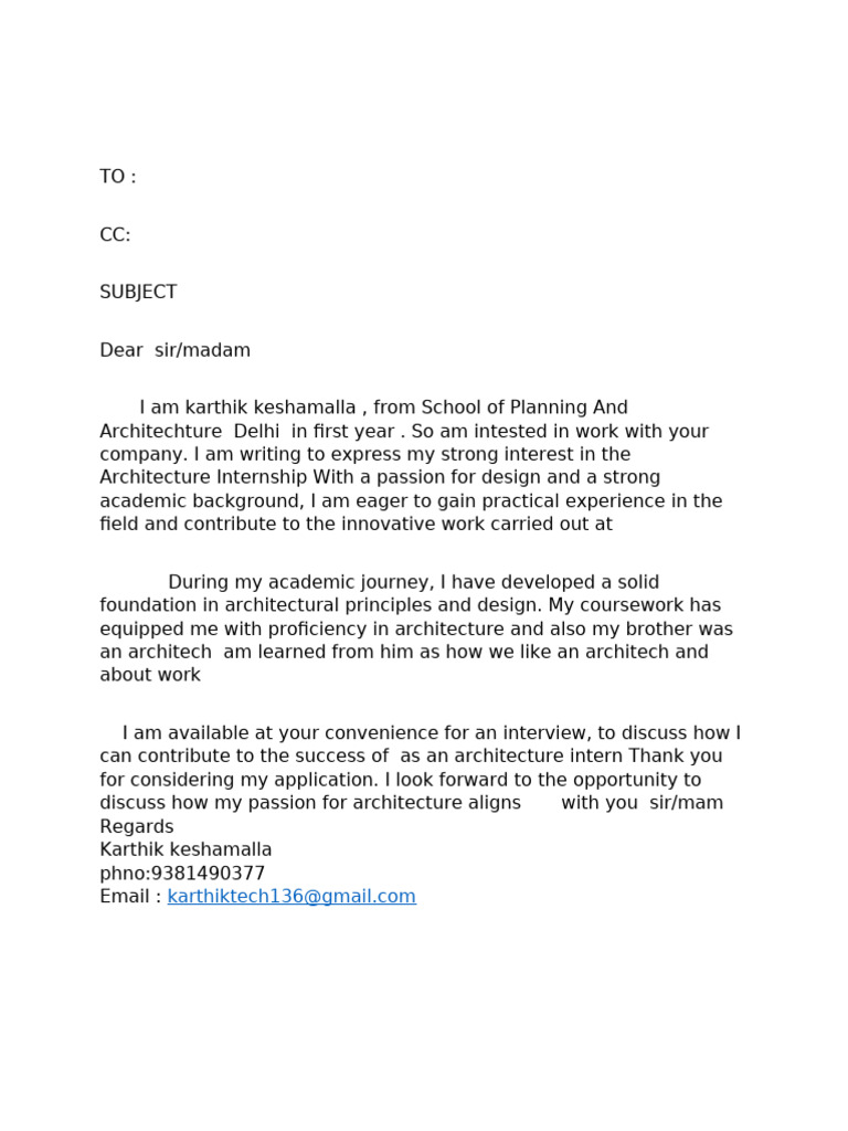 Application For Intenship | PDF