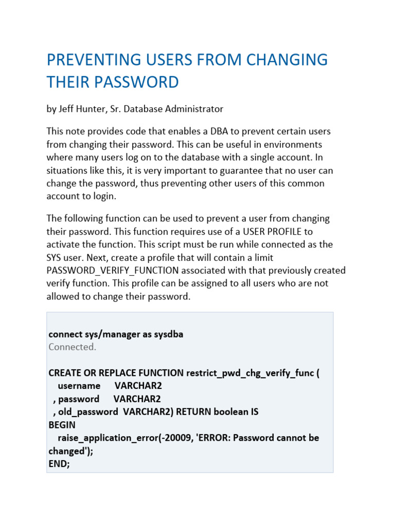 Prevent Users from Changing Passwords | PDF
