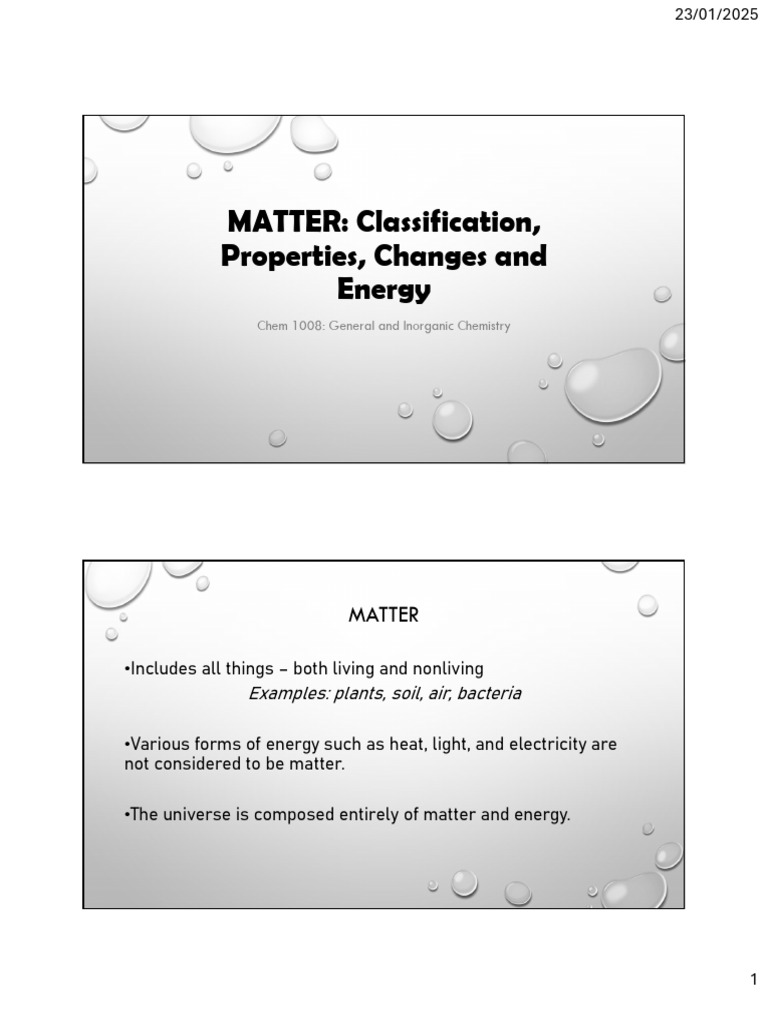 Chem 1008 - Matter Classification, Properties and Changes in Energy | PDF | Chemistry | Heat