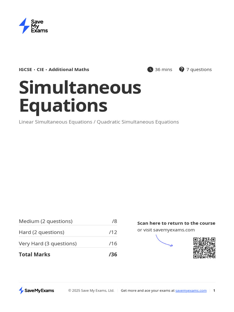 IGCSE Simultaneous Equations Practice | PDF | Equations | Mathematics