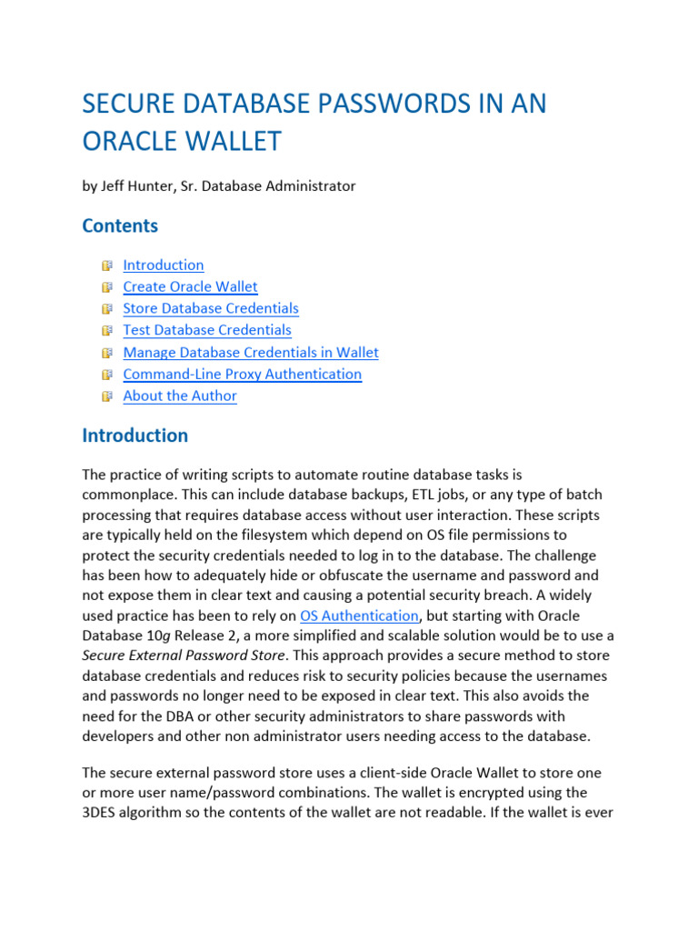 Secure Database Passwords In An Oracle Wallet Pdf Password Databases 3508