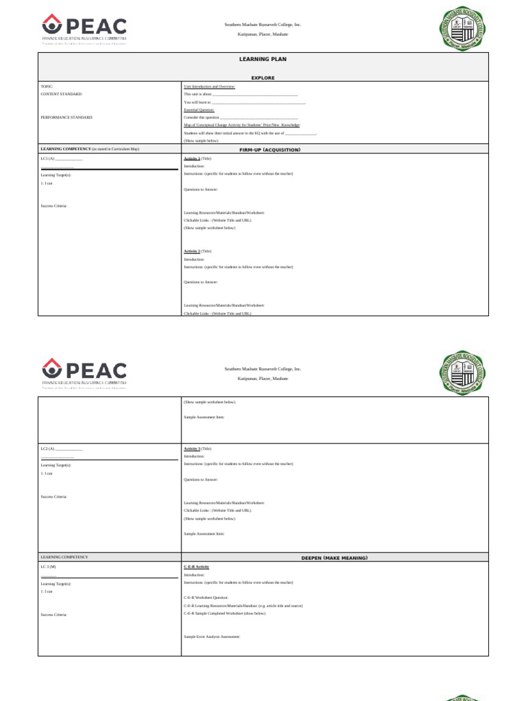 LEARNING PLAN Template | PDF | Teachers | Intelligence