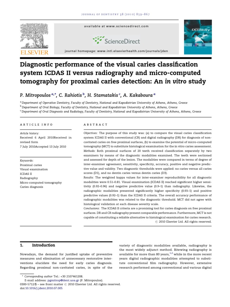 Comparing Diagnostic Methods for Detecting Proximal Dental Caries ...