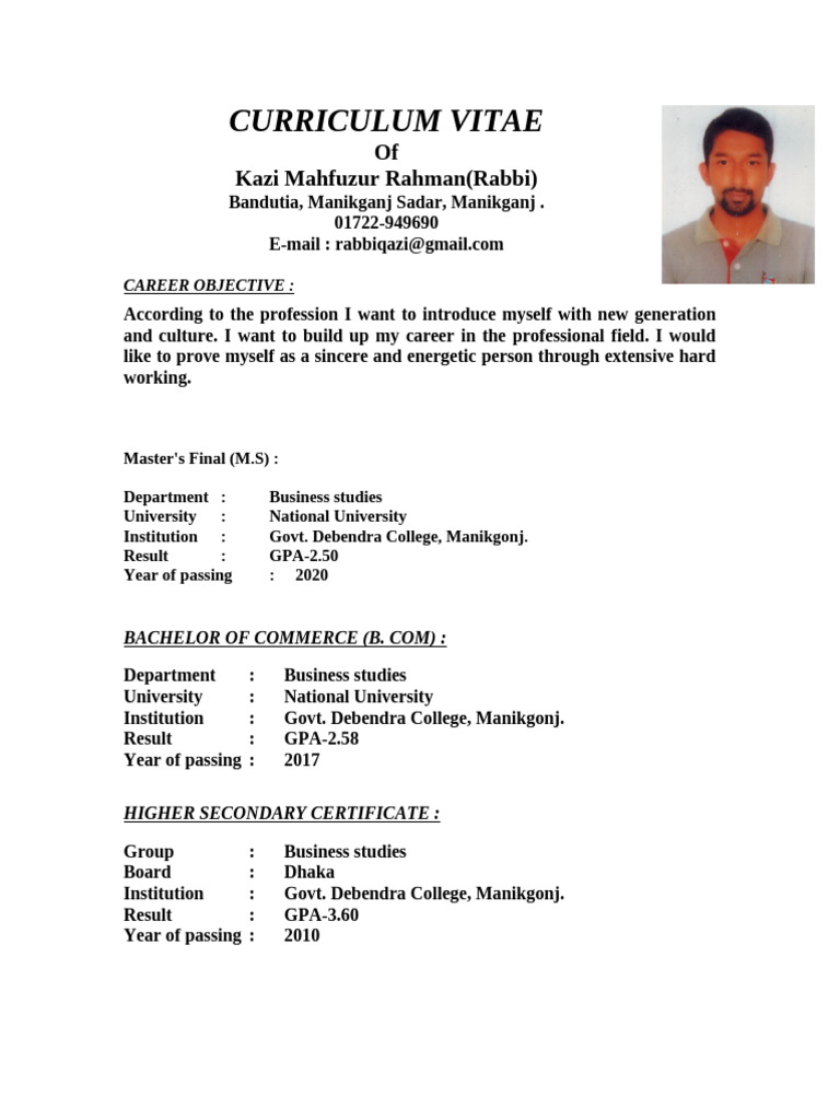 CV of Kazi Mahfuzur Rahman | PDF