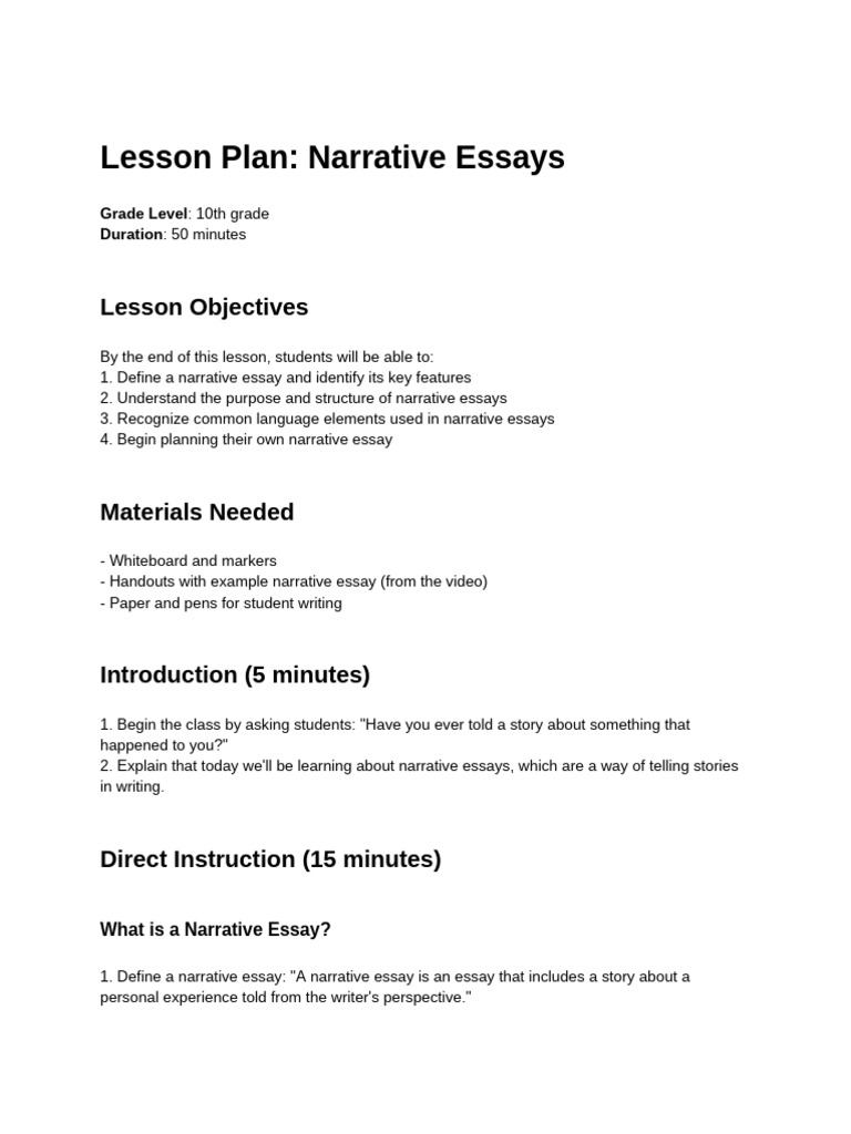 LESSON PLAN NARRATIVE ESSAY | PDF | Narrative | Essays