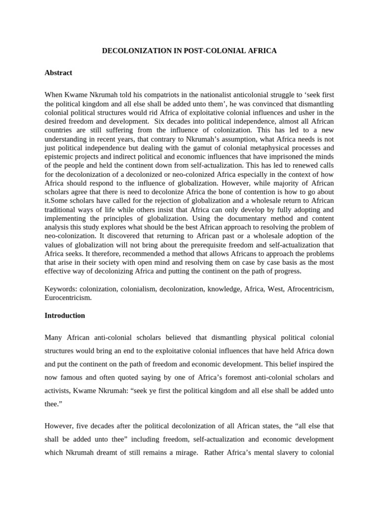 Decolonization in Post-Colonial Africa | PDF | Colonialism | Decolonization
