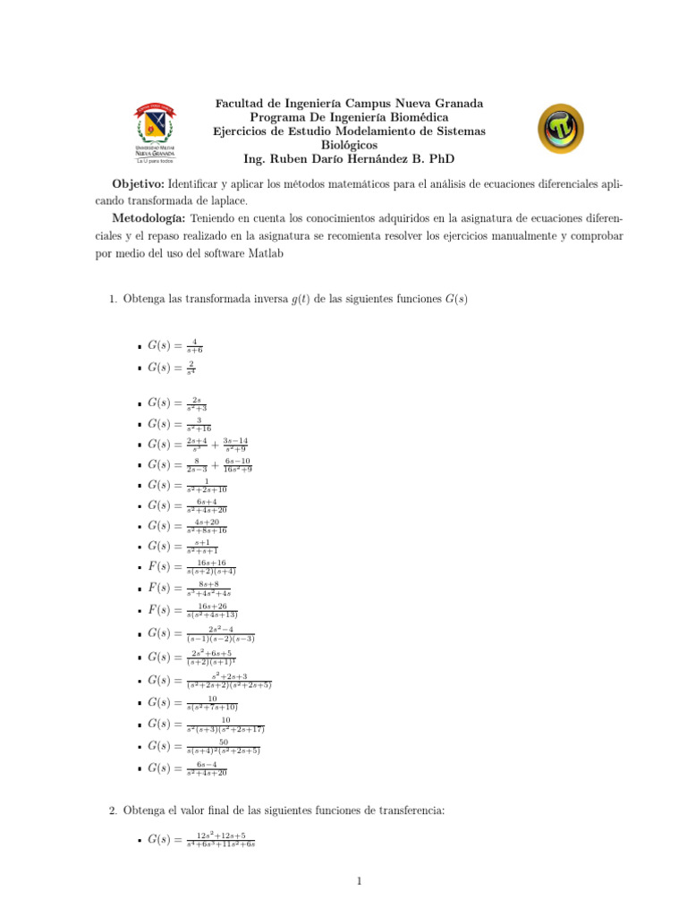 Lista de Ejercicios Uno | PDF | Análisis matemático | Conceptos matemáticos