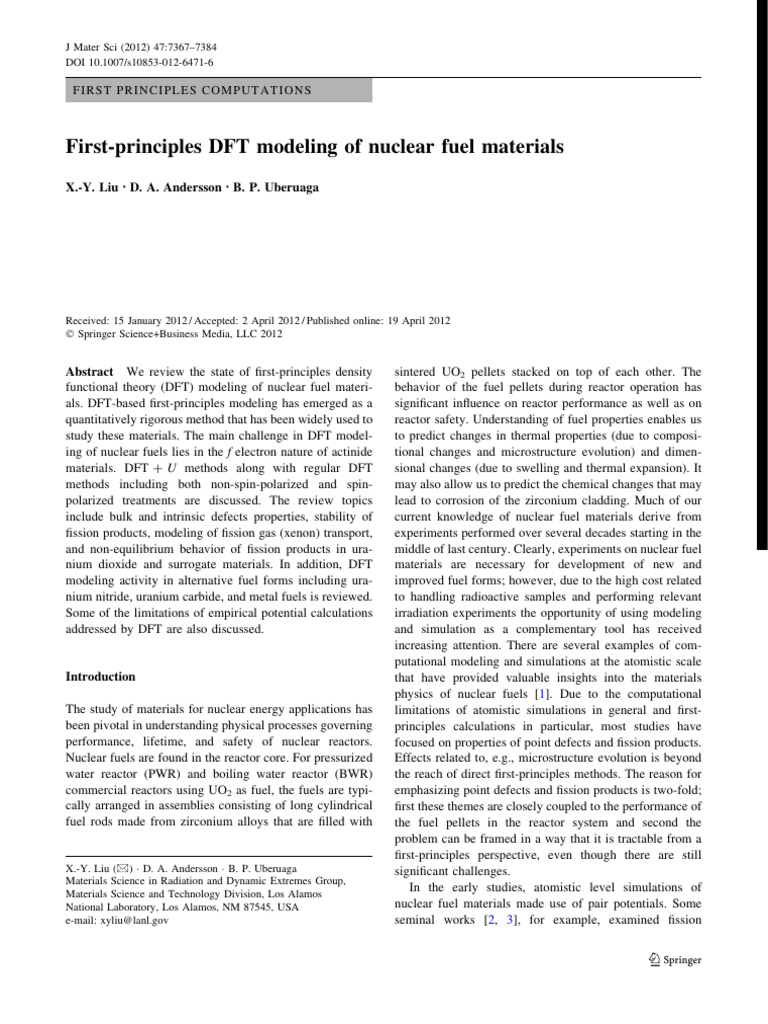 First-Principles DFT Modeling of Nuclear Fuel Materials | PDF | Nuclear Fuel | Density ...