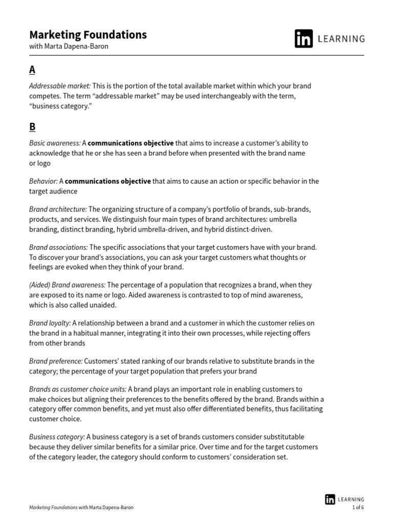 Marketing Foundations Course Glossary | PDF | Brand | Marketing