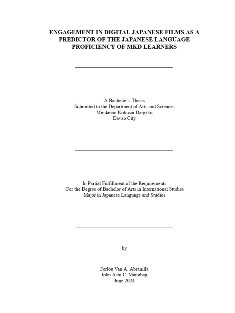 Engagement in Digital Japanese Films As A Predictor of The Japanese ...
