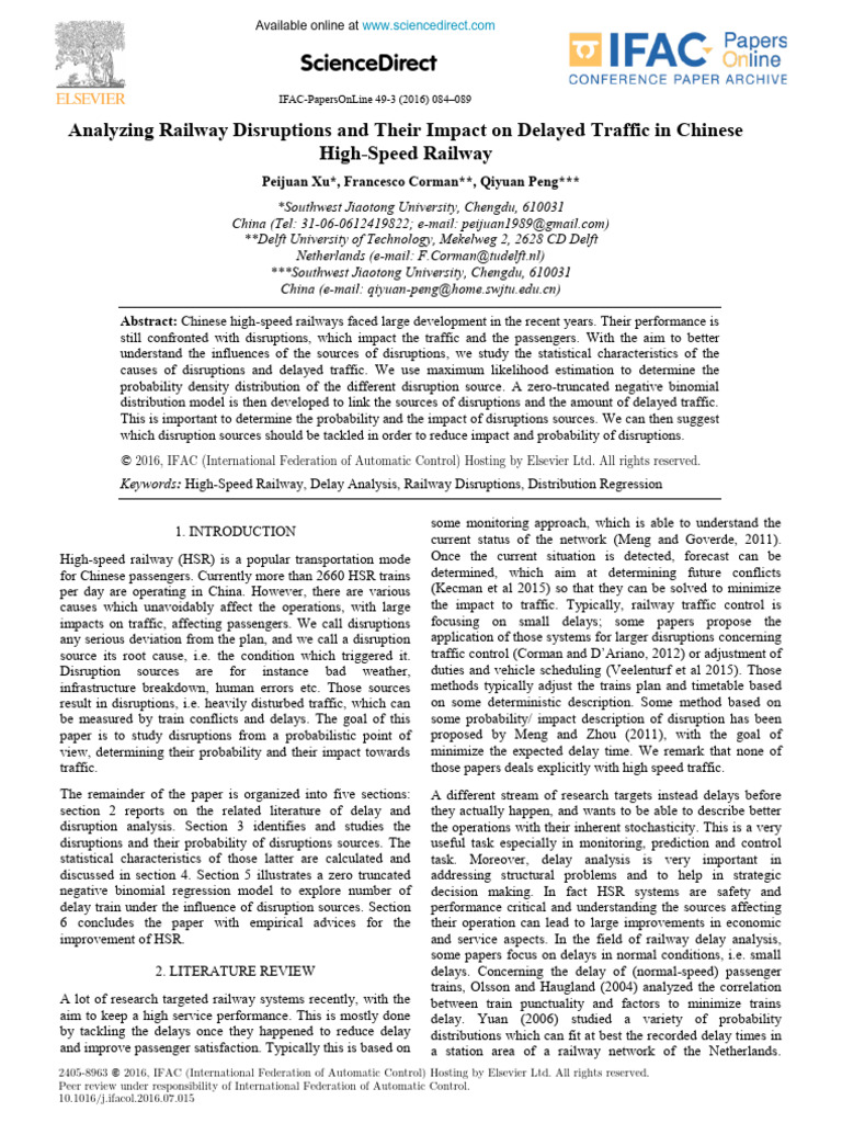 Analyzing Railway Disruptions and Their Impact On Delayed TR - 2016 - IFAC Paper | PDF ...