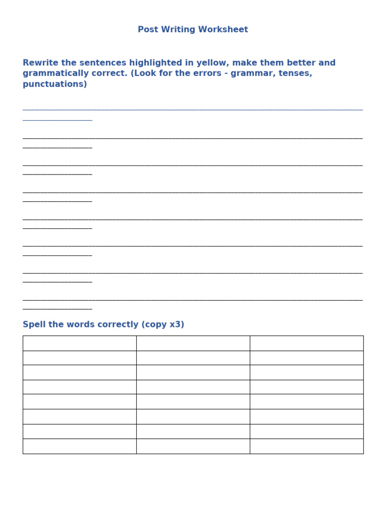 Post Writing Improvement Worksheet | PDF