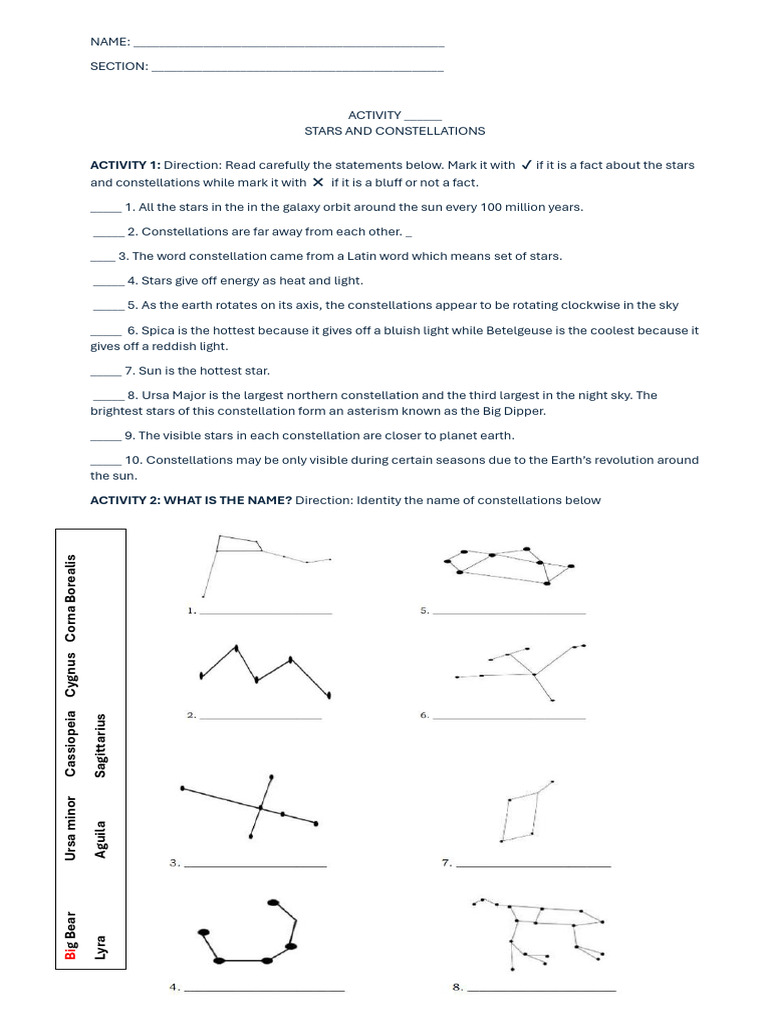 Stars and Constellations Activity Guide | PDF | Constellation | Stars