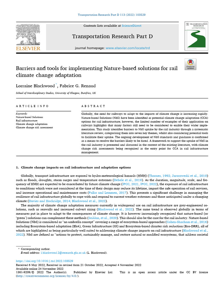 Barriers and Tools For Implementing Nature B - 2022 - Transportation ...