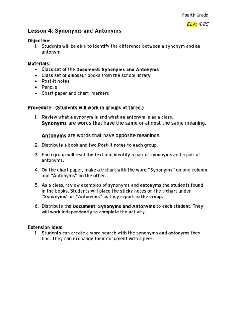 FourthGrade_LessonPlan4 | PDF