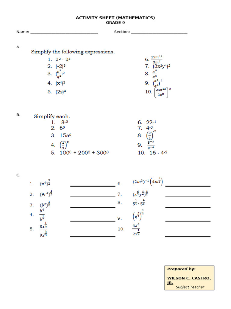 ACTIVITY SHEET math 9.3 | PDF