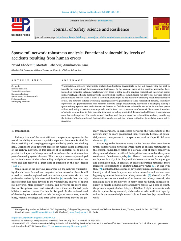 Sparse-rail-network-robustness-analysis--Functional-_2021_Journal-of-Safety- | PDF | Rail ...
