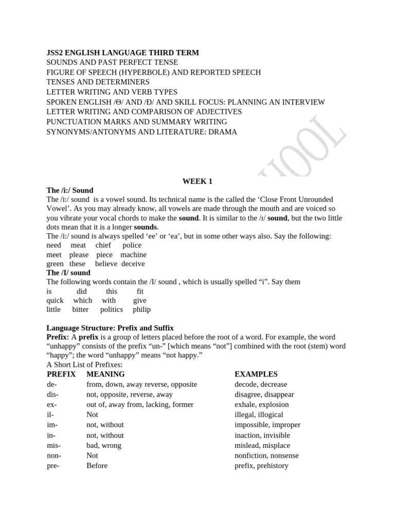 JSS2 ENGLISH LANGUAGE THIRD TERM | PDF | Subject (Grammar) | Verb