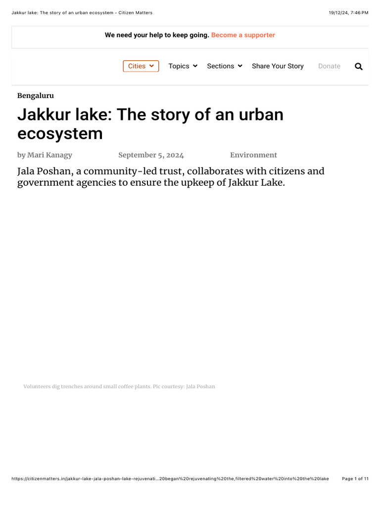 Jakkur Lake: The Story of An Urban Ecosystem - Citizen Matters | PDF ...