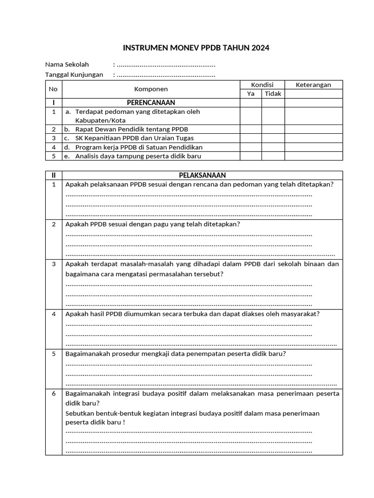Instrumen Monev PPDB 2024 | PDF