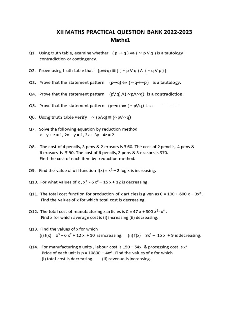 Xii Maths Practical Question Bank-2022-2023 | PDF | Business | Economies