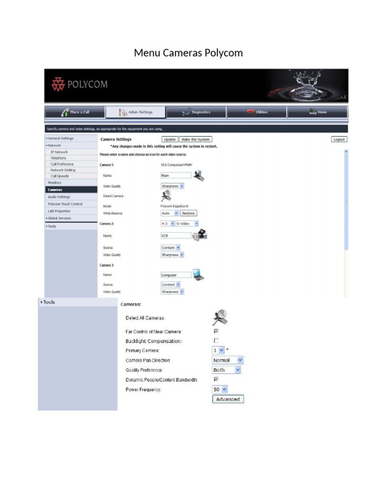 Menu Cameras Polycom | PDF