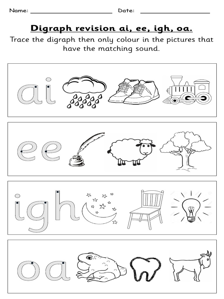 Digraph Revision Ai Ee Igh Oa Activity Sheet | PDF