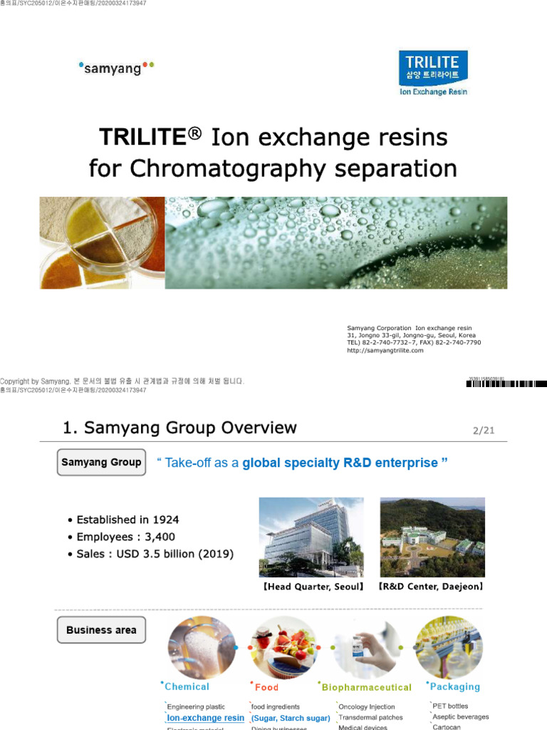 Samyang&TRILITE Chromatography Separation | PDF | Ion Exchange | Chemistry