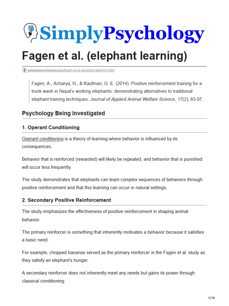 Fagen Et Al Elephant Learning | PDF | Reinforcement | Learning