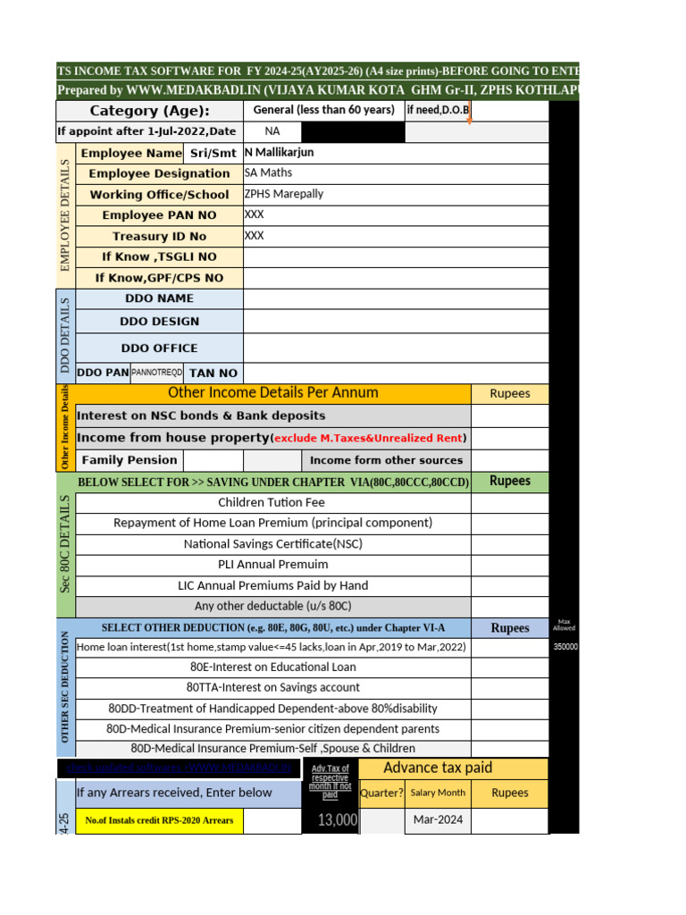 Ts It Fy 2024-25 - Income Tax Software (WWW - Medakbadi.in) 04.02.2025 | PDF | Tax Deduction ...