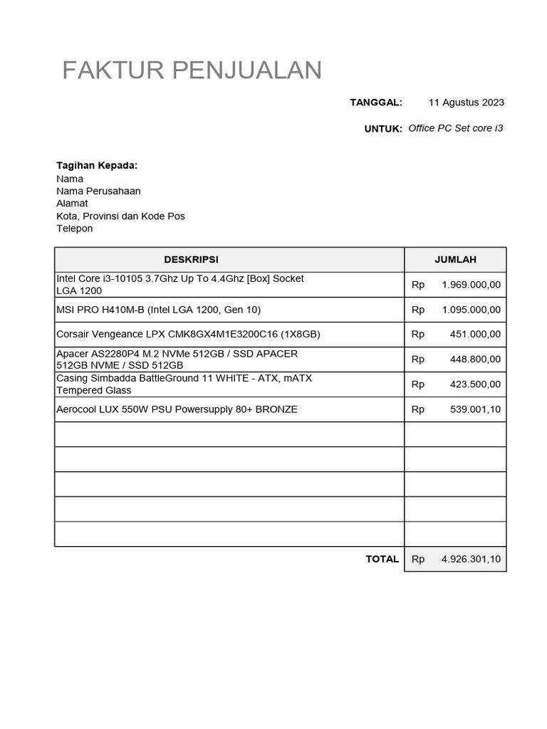 faktur pc core i3 | PDF