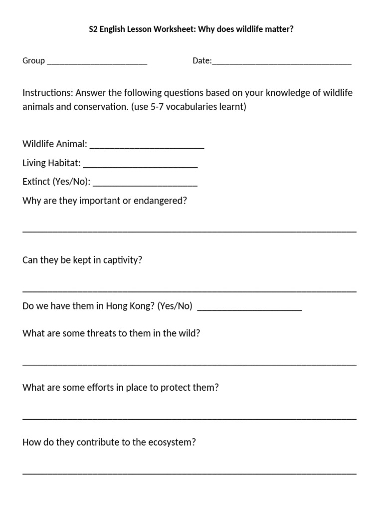 Wildlife Conservation Worksheet | PDF