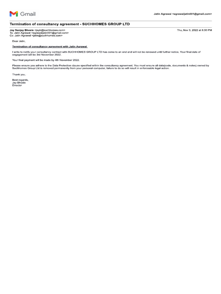 Relieving letter Suchhomes- Jatin Agrawal | PDF