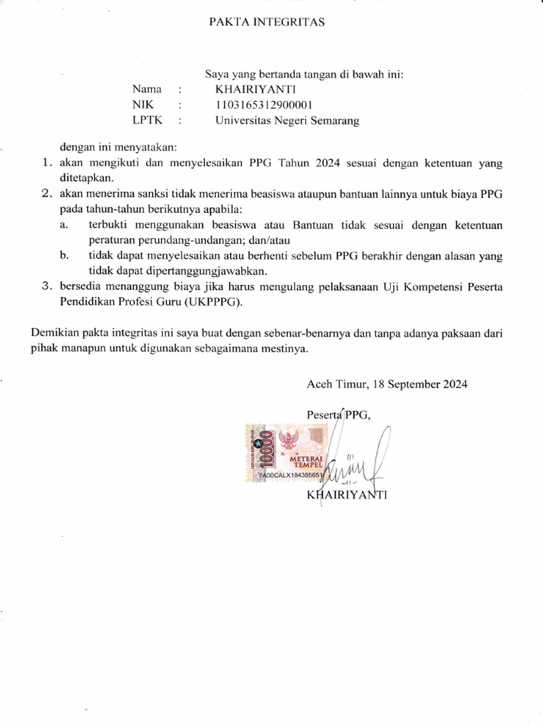 A1 & Pakta Integritas Simpkb | PDF