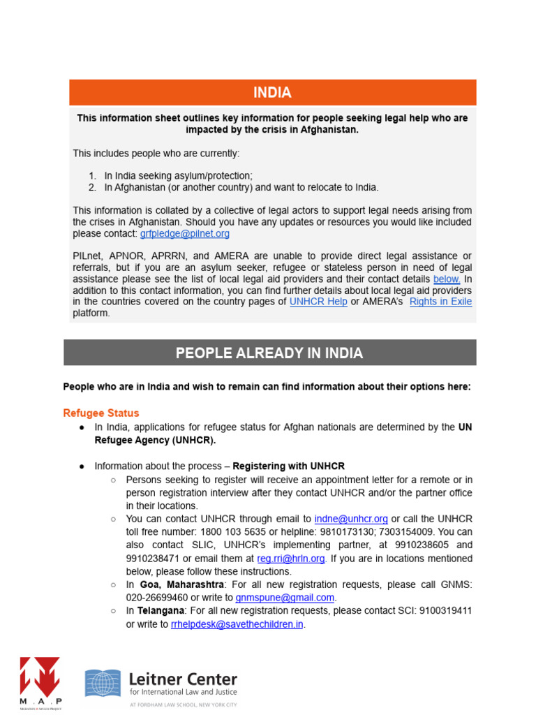 Legal Aid for Afghan Refugees in India | PDF | United Nations High ...