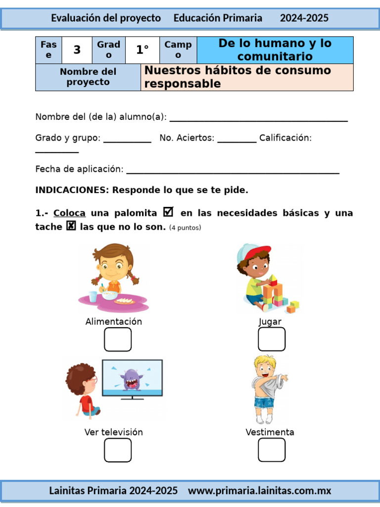 1er Grado Febrero - Examen 03 Nuestros H Bitos de Consumo Responsable (2024-2025) | PDF ...