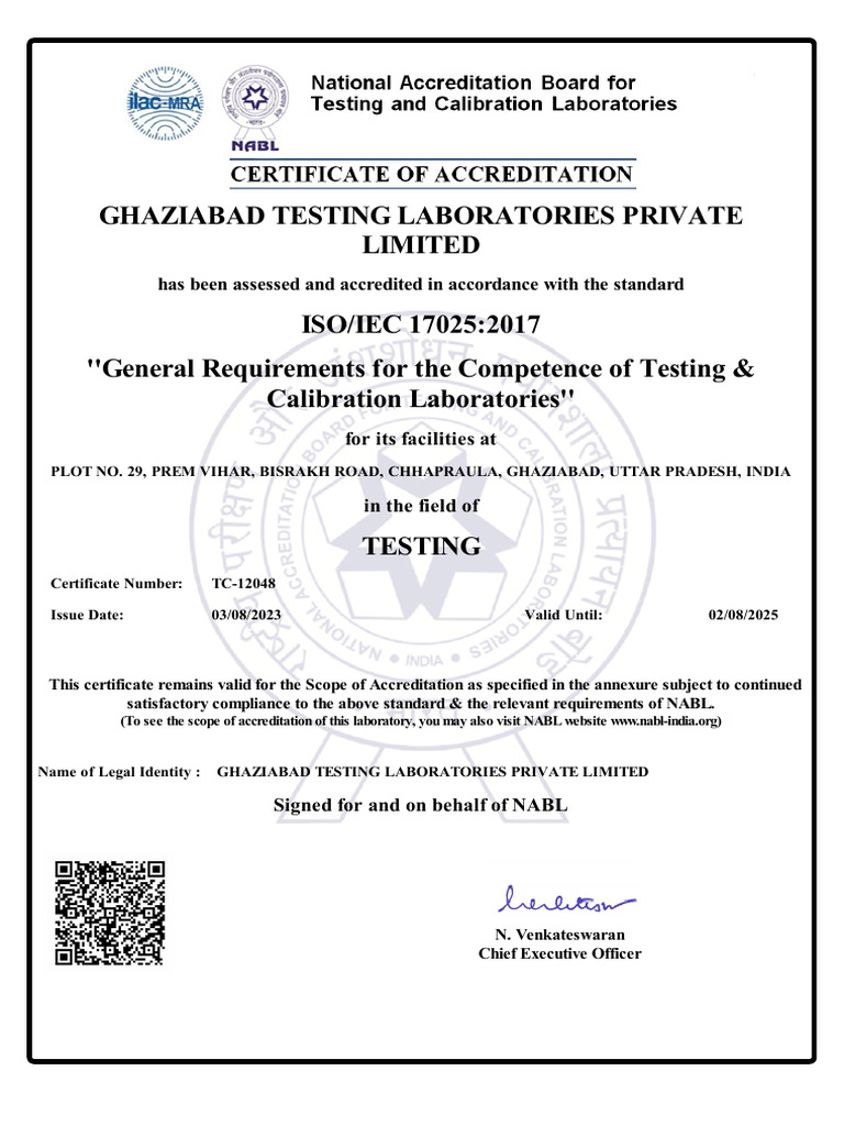 GTL Laboratories Accreditation Certificate | PDF