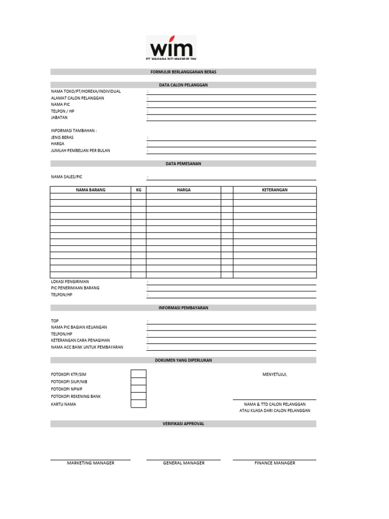 Formulir Calon Customer | PDF