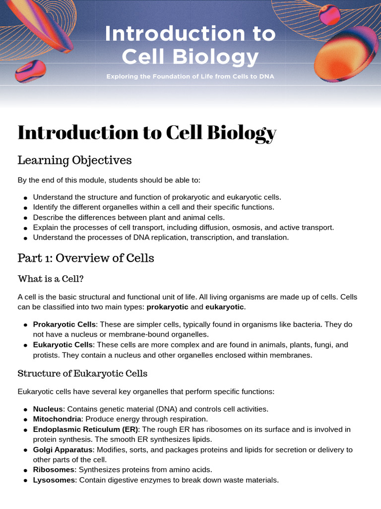 Introduction To Cell Biology | PDF | Cell (Biology) | Cell Membrane
